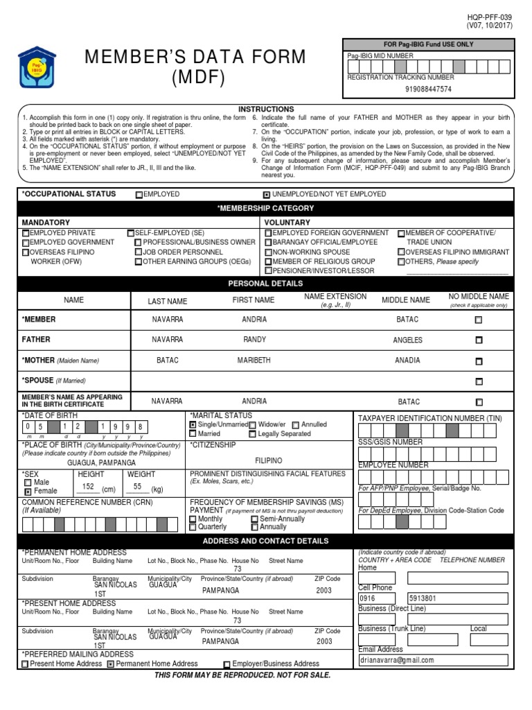Member'S Data Form (MDF) : Membership Category | Download Free PDF ...