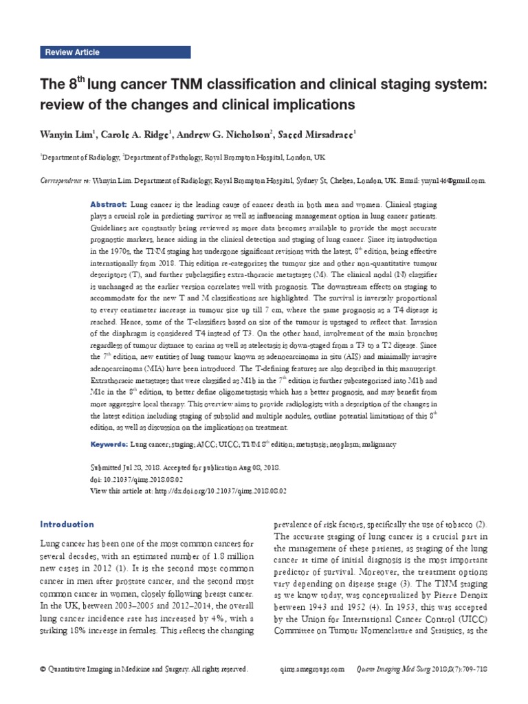8th TNM Clasification - Lung Cancer | PDF | Metastasis | Non Small Cell ...