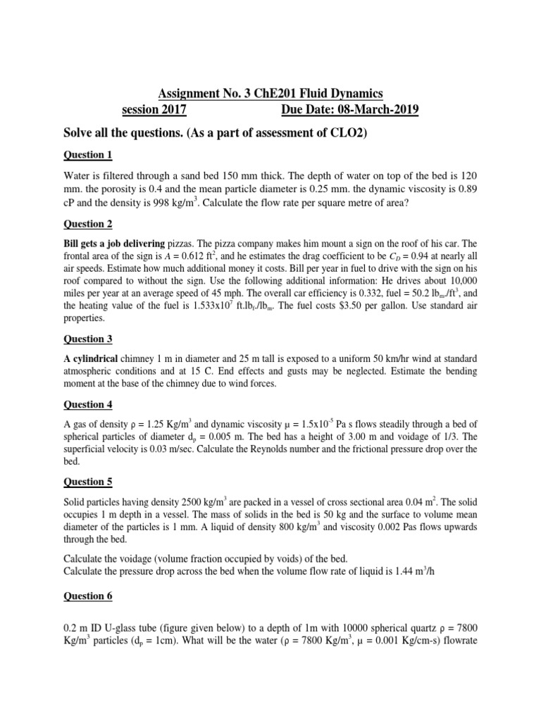 Fluid Dynamics Assignment Questions | PDF | Density | Fluid Dynamics