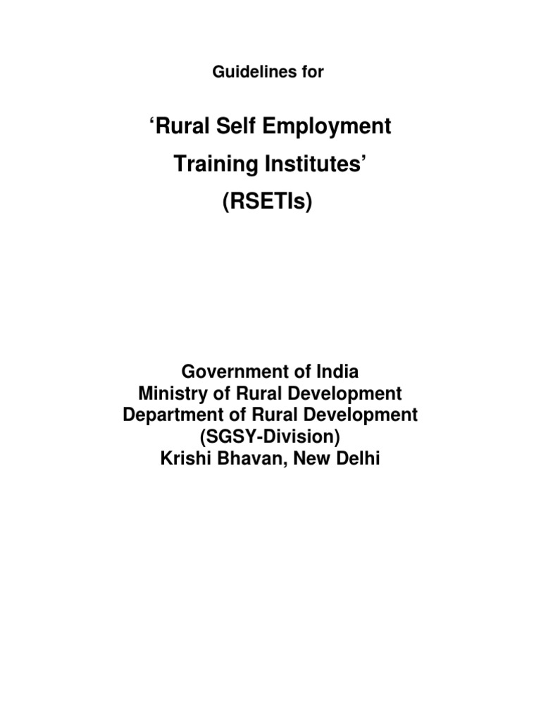 Rural Self Employment Training Institutes' (Rsetis) : Guidelines For ...