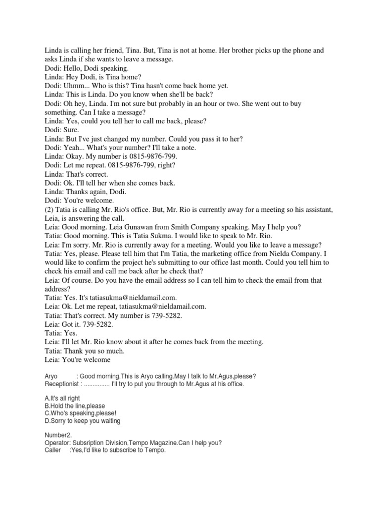 Phone Message Dialog | PDF