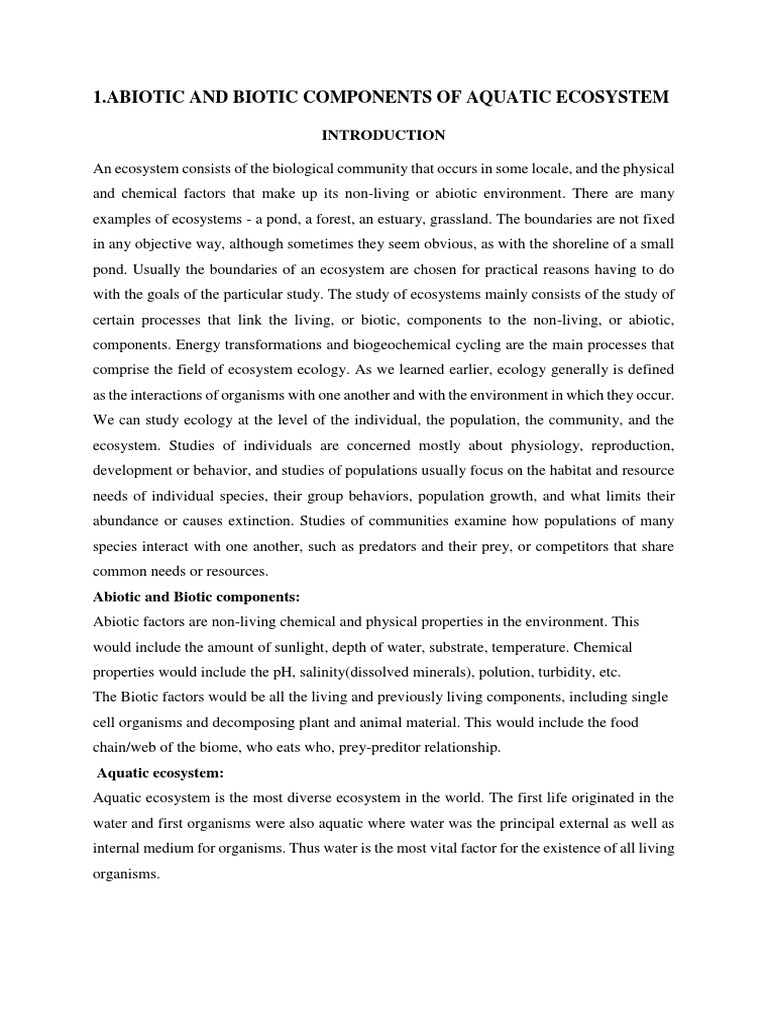 1.abiotic and Biotic Components of Aquatic Ecosystem | PDF | Aquatic Ecosystem | Ecosystem