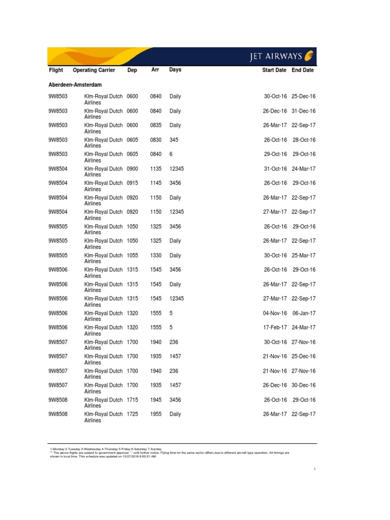 Klm Flight Schedule: Aberdeen to Amsterdam | PDF | Airlines | Berlin