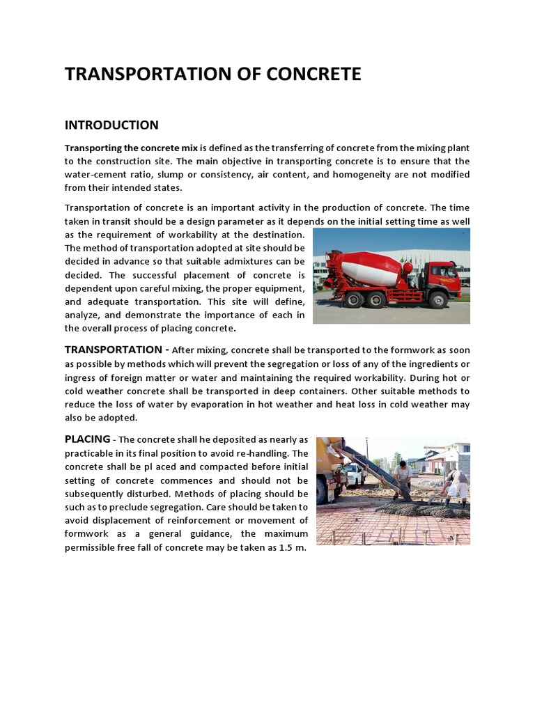 Transportation of Concrete | PDF | Concrete | Cement