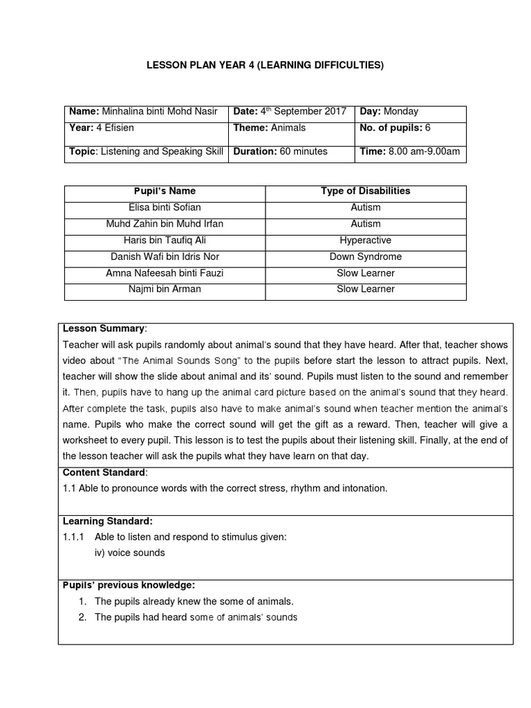 Lesson Plan Year 4 | PDF | Teachers | Lesson Plan
