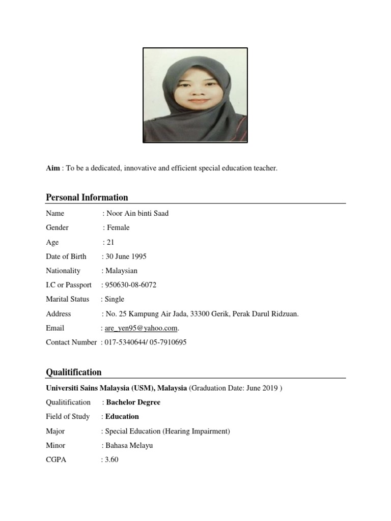 Resume Noor Ain LSP 401 | PDF | Communication | Behavior Modification