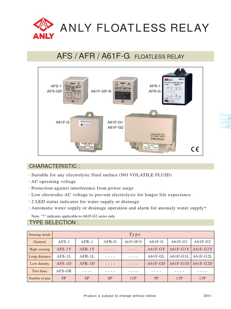 Anly Floatless Relay AFS-1 Overview | PDF | Relay | Alternating Current