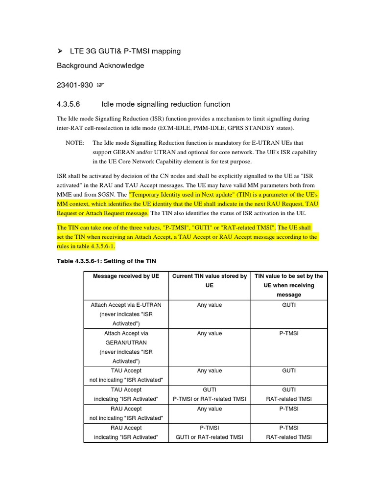 GUTI and P-TMSI Mapping in LTE | PDF | Networking Standards | Computing