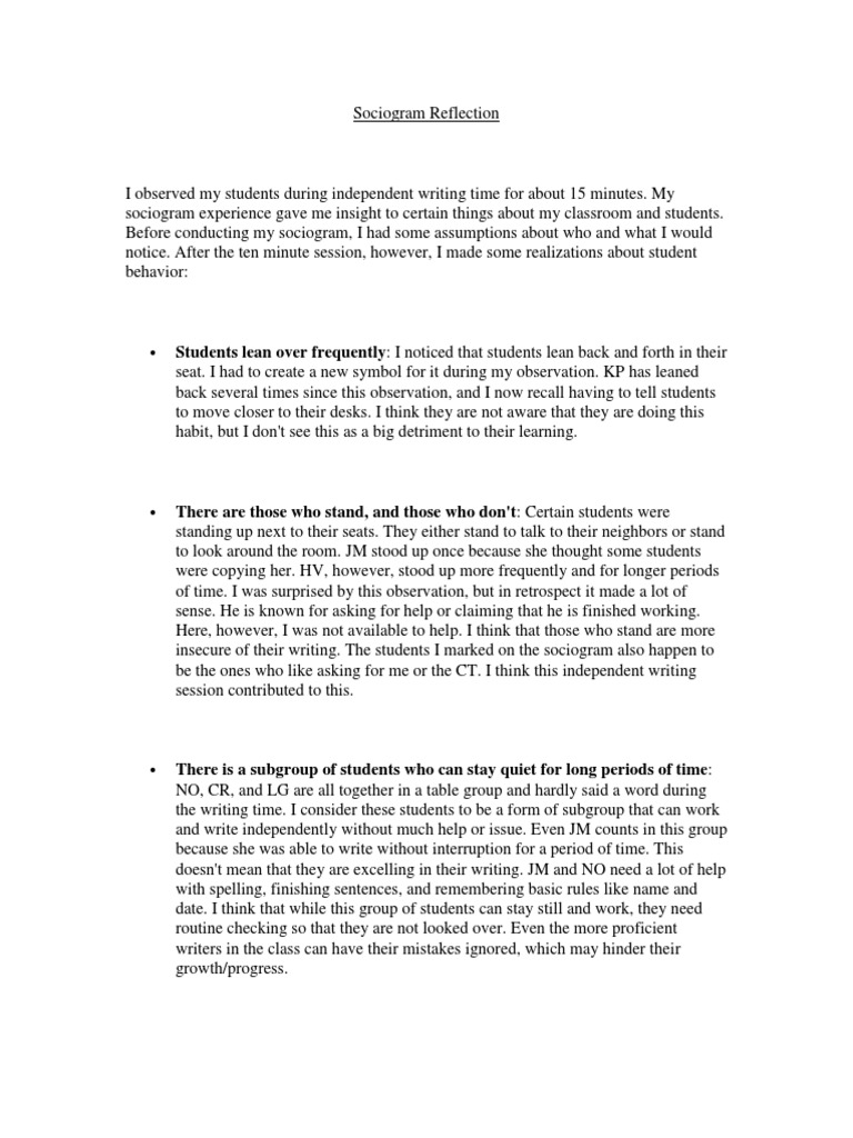 Sociogram Reflection | PDF | Neuropsychological Assessment | Psychology