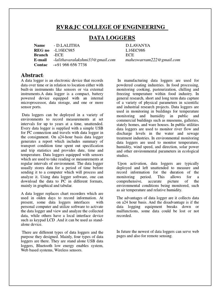 RVR&JC College of Engineering Data Loggers | Download Free PDF | Electronics | Computing