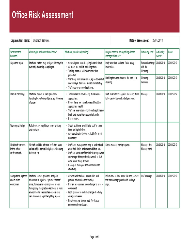 Office Risk Assessment: Unicredit Services 25/01/2018 | PDF | Risk ...