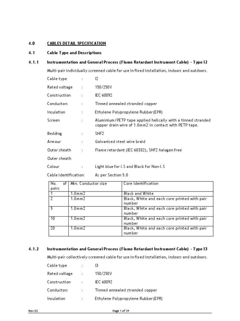 Instrumentation Cable Specifications | PDF | Coaxial Cable | Wire