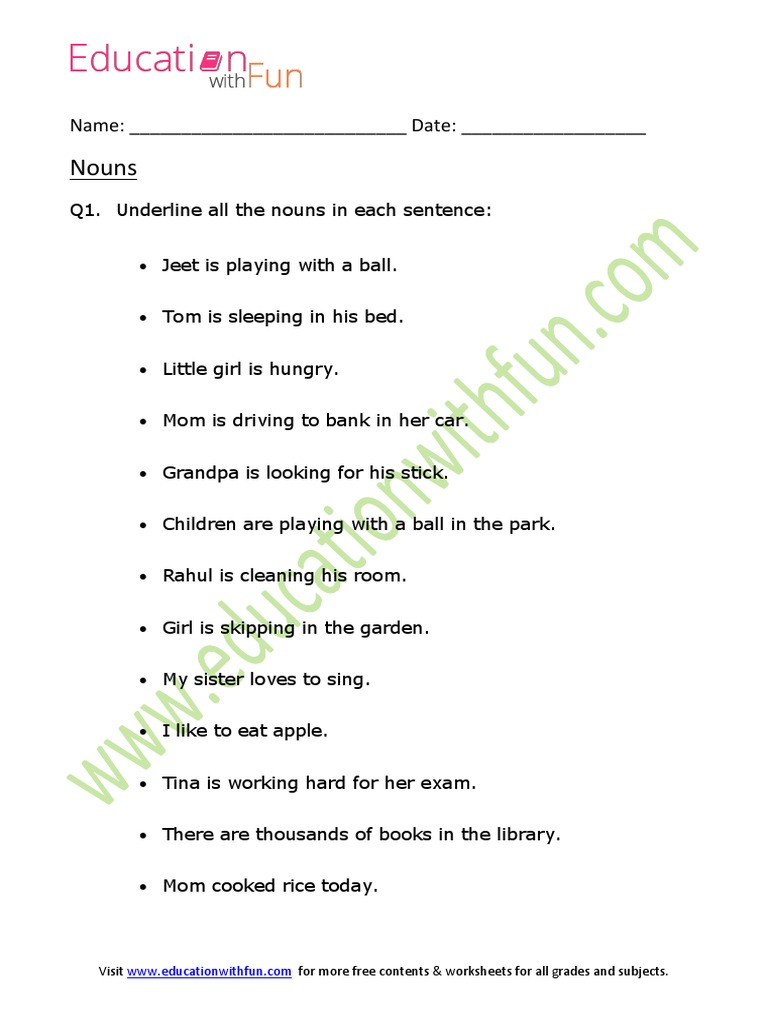 Noun Worksheet 1 | PDF