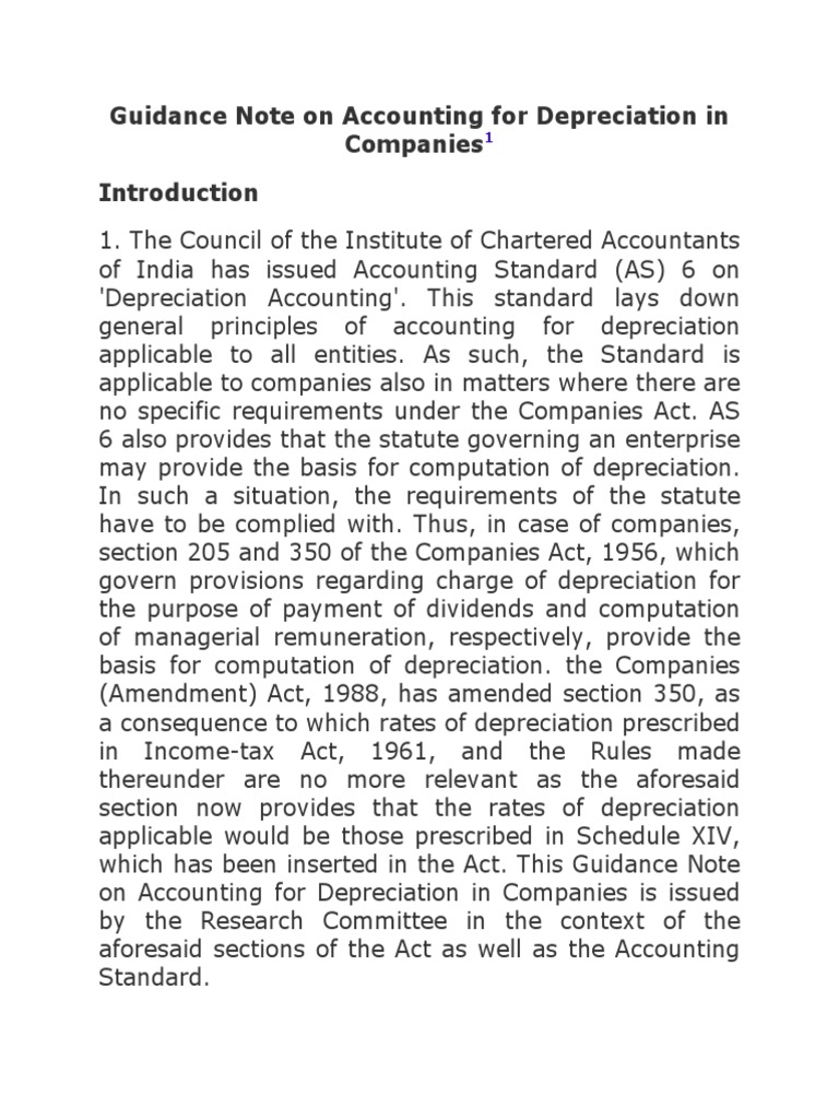 Guidance Note On Accounting For Depreciation in Companies | PDF ...