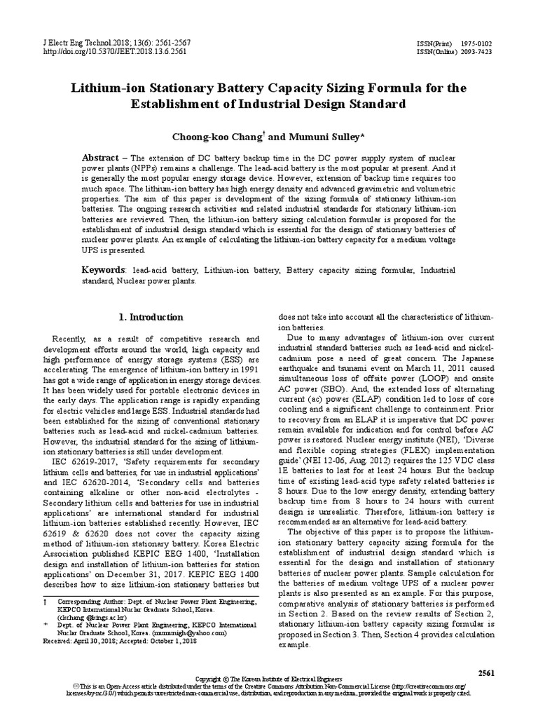 Lithium-Ion Stationary Battery Capacity Sizing Formula For The ...