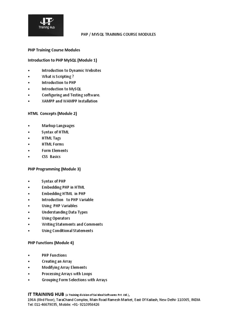 PHP Training Course Modules Ittraininghub | PDF | Php | Databases