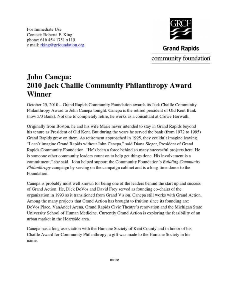 John Canepa Receives Community Foundation Award | PDF | Grand Rapids