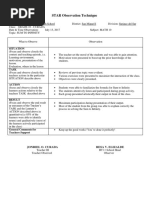 STAR Observation Sheet | PDF | Teachers | Motivation