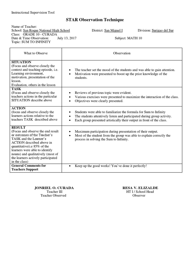 Star Observation (Maam Resa) | PDF | Attention | Teachers