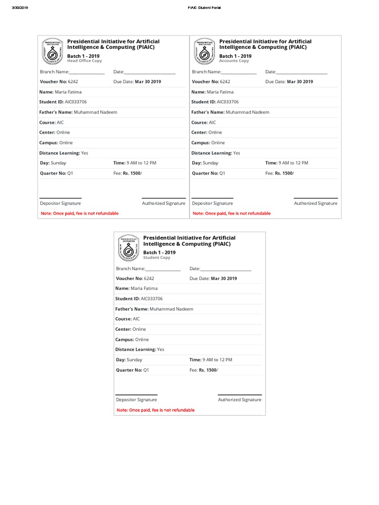 PIAIC Student Portal PDF | PDF | Banking | Payments
