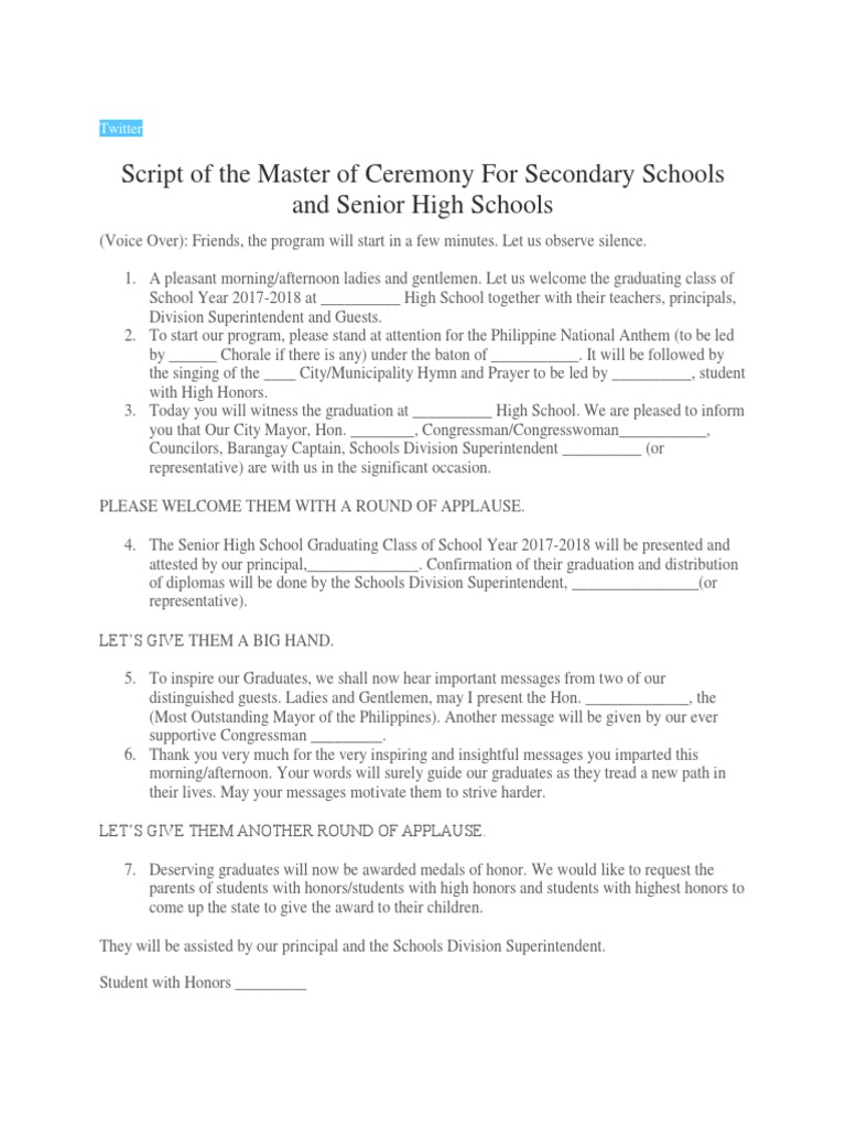 Master of Ceremonies Script for Secondary School and Senior High School ...