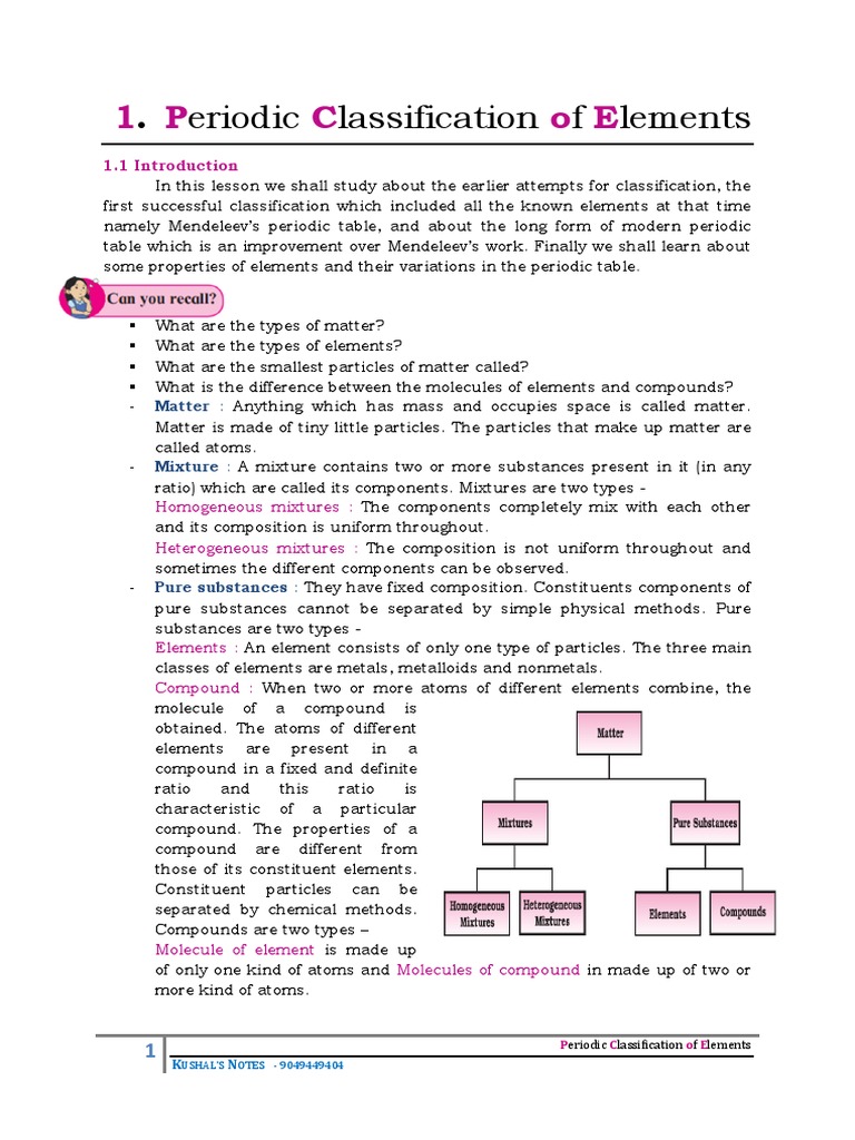 Periodic Classification of Elements Class - 10th | PDF | Periodic Table ...
