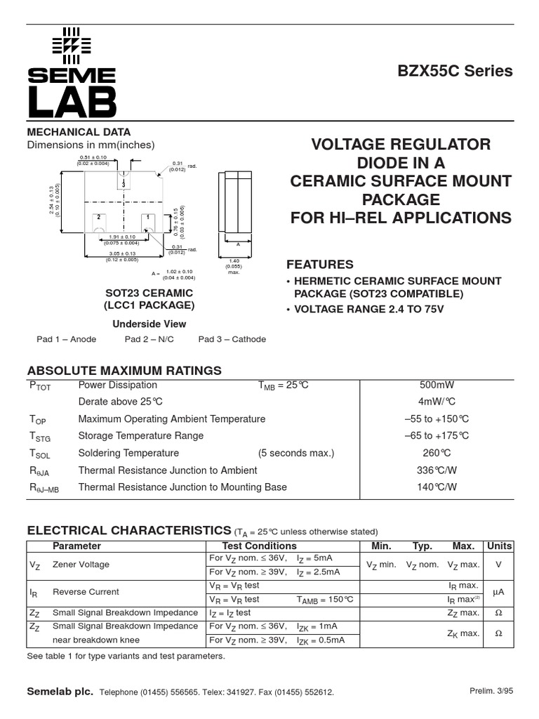 BZX55C Series: Features | PDF | Electrical Resistance And Conductance | Electronic Engineering