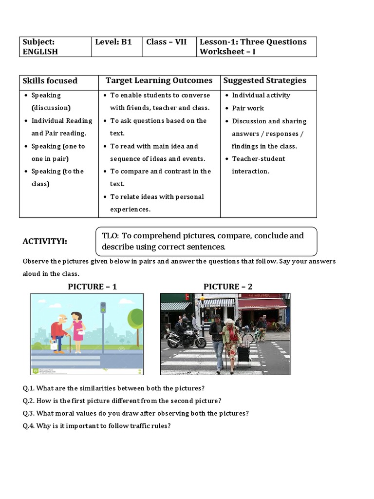 07 Class 7 English Book 1 | PDF | Question | Reading (Process)