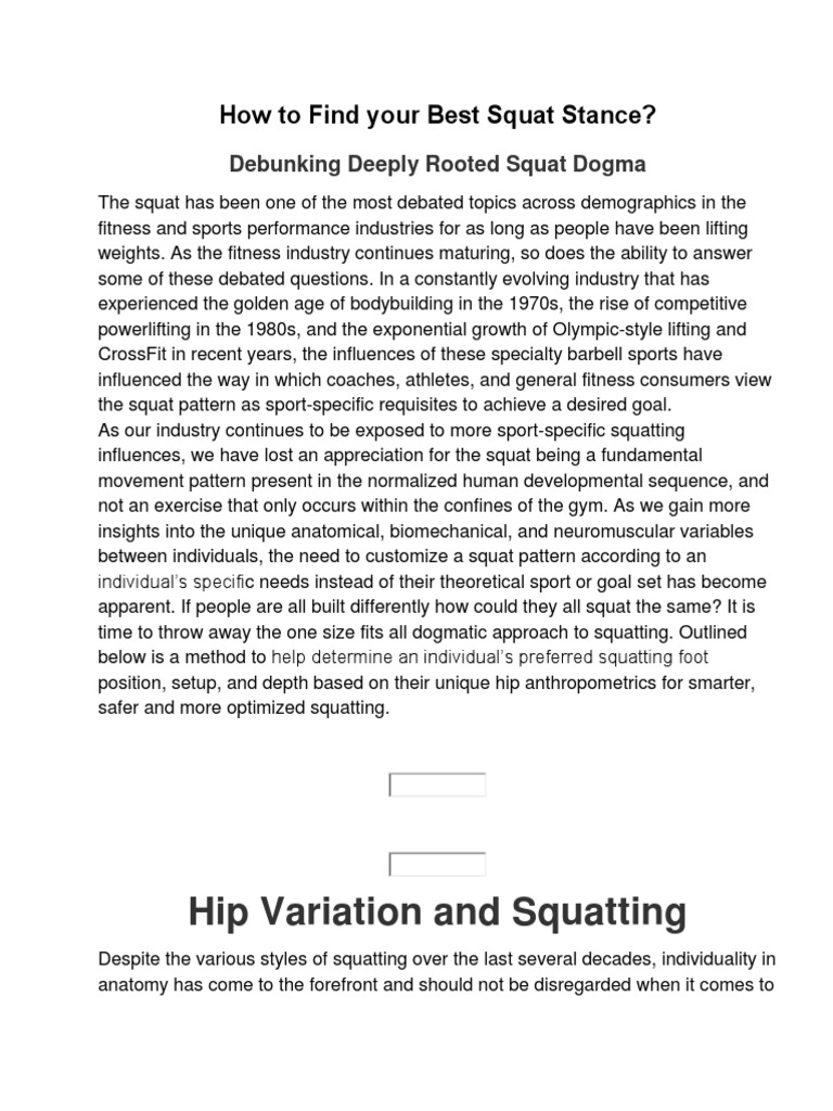 Optimal Squat Stance Guide | PDF | Anatomical Terms Of Motion | Hip