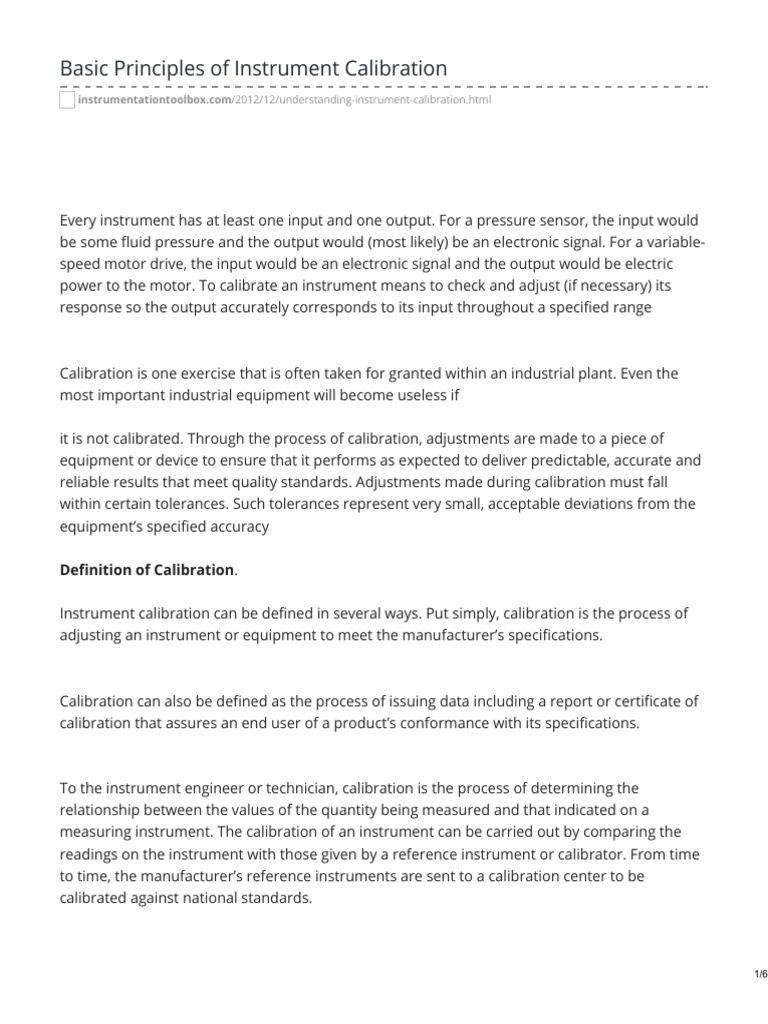 Basic Principles Of Instrument Calibration Pdf Pdf Calibration