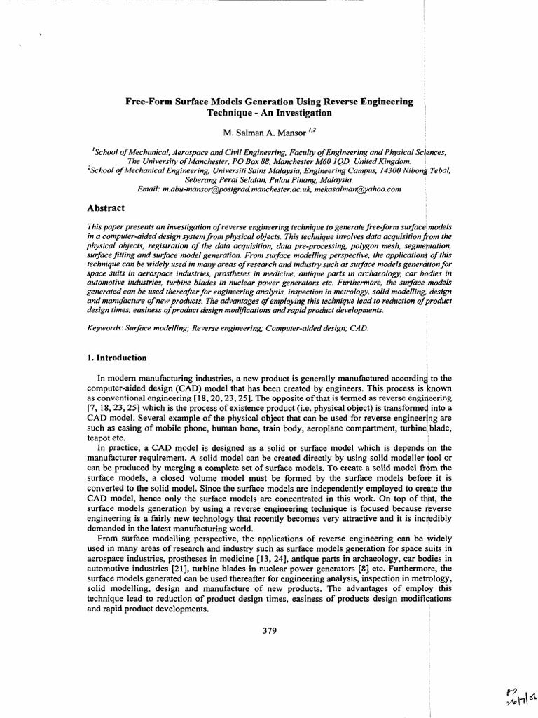 Free-Form Surface Models via Reverse Engineering | PDF | Image Scanner ...