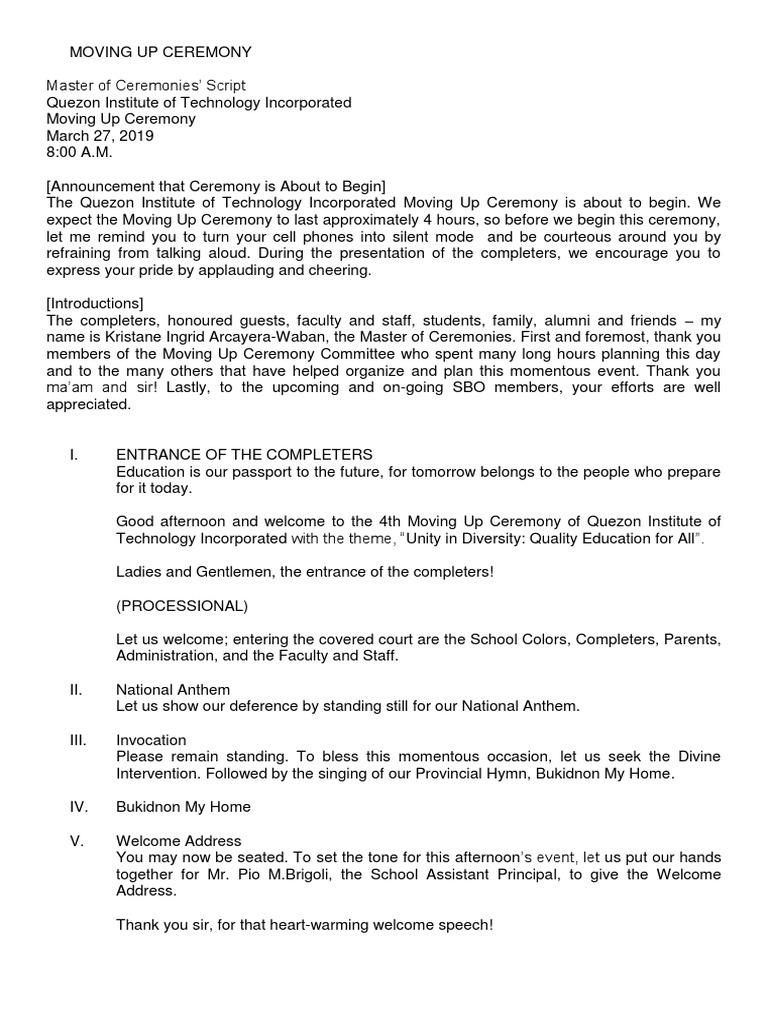 Celebrating Success: The 4th Moving Up Ceremony of Quezon Institute of ...