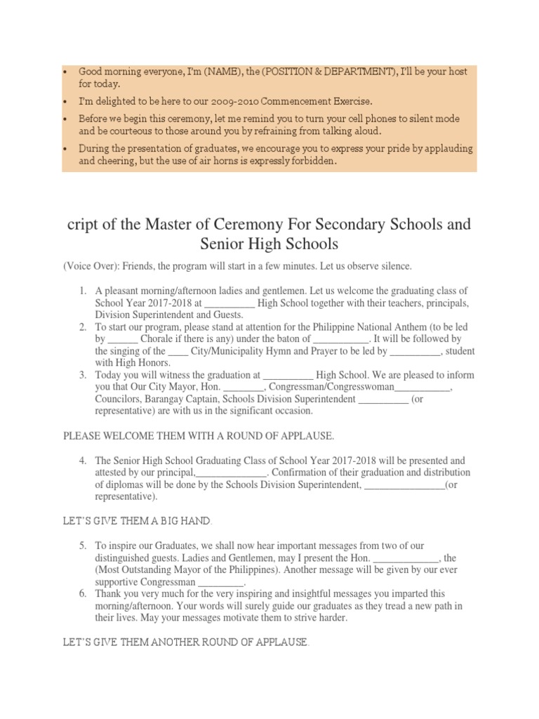 Cript of The Master of Ceremony For Secondary Schools and Senior High ...