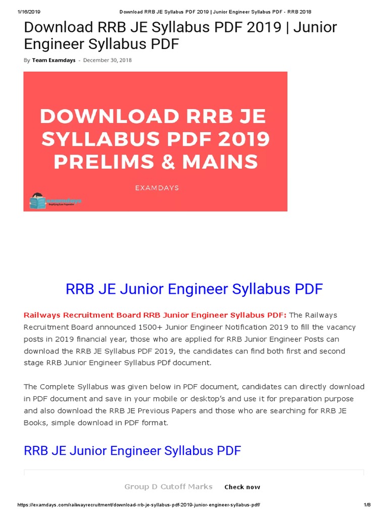 RRB JE Syllabus PDF 2019 - Junior Engineer Syllabus PDF - RRB 2018 PDF ...