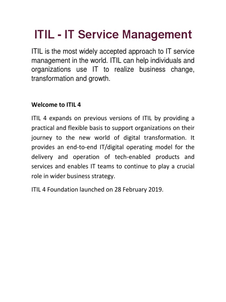 ITIL Foundation V4 | PDF | Itil | It Service Management