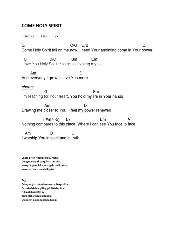 COME HOLY SPIRIT - Datang Roh Kudus | PDF