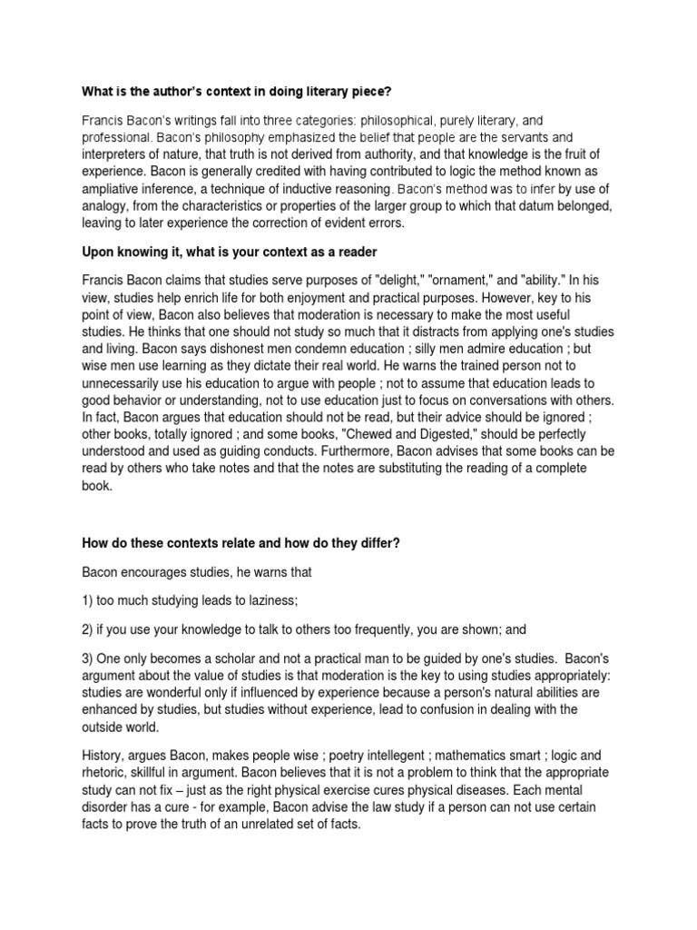 Authors Context 1 | PDF | Francis Bacon | Reason