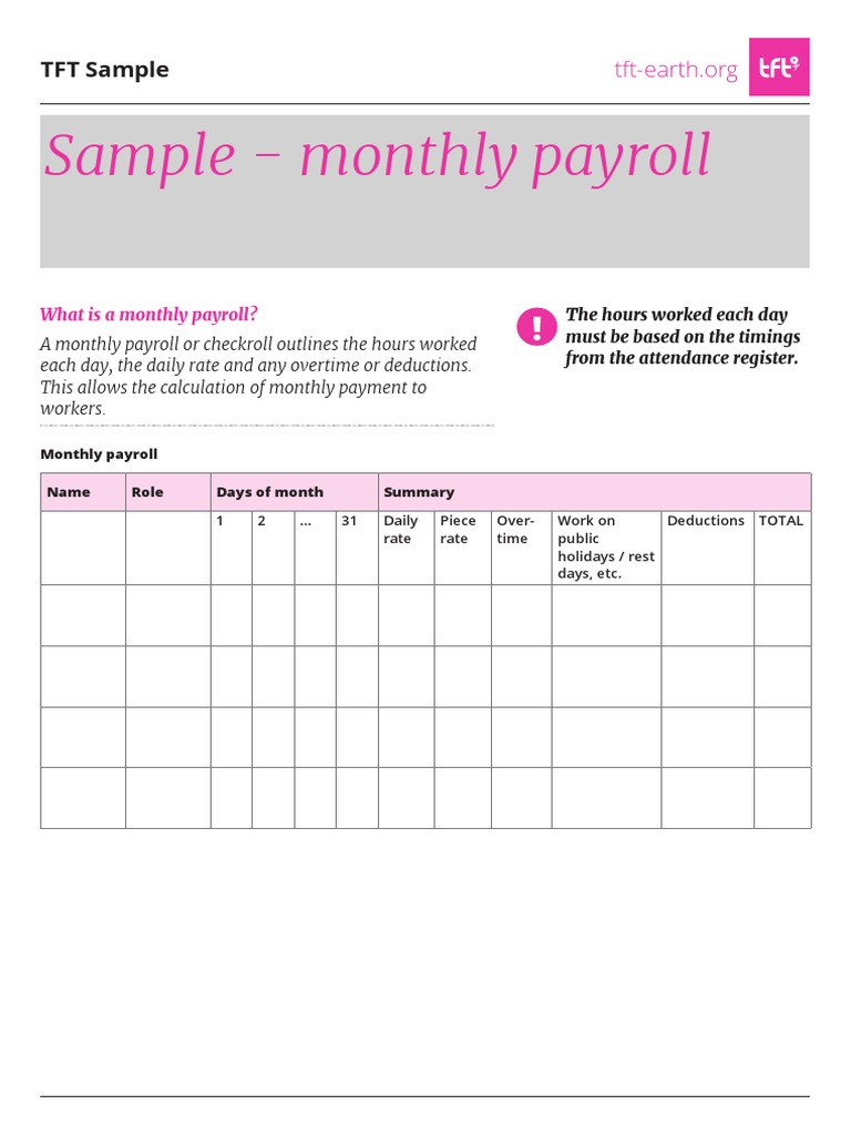 Sample - Monthly Payroll | PDF | Payroll Tax | Overtime