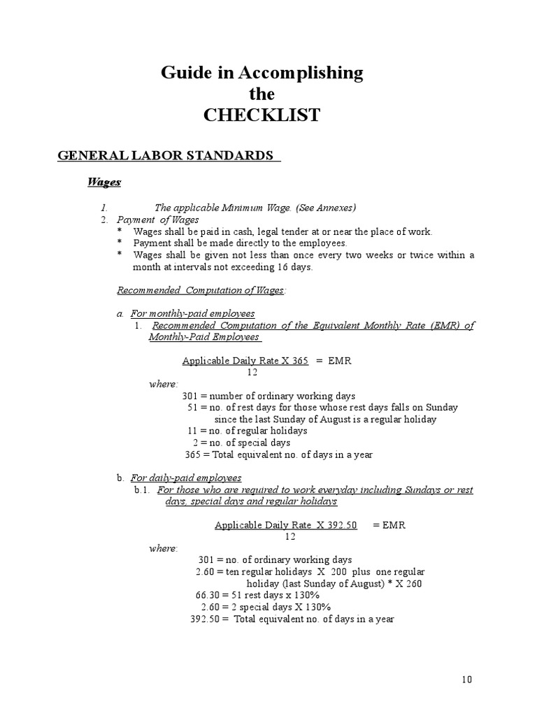 General Labor Standards Checklist | PDF | Employee Benefits | Personal ...