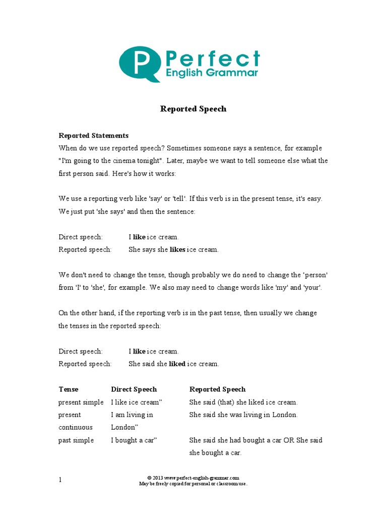 Reported Speech Explanation PDF | PDF | Question | Verb
