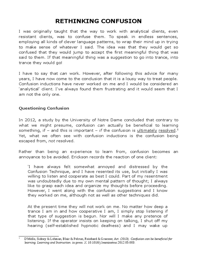 Confusion Article ICBCH Journal | PDF | Hypnosis | Psychological States