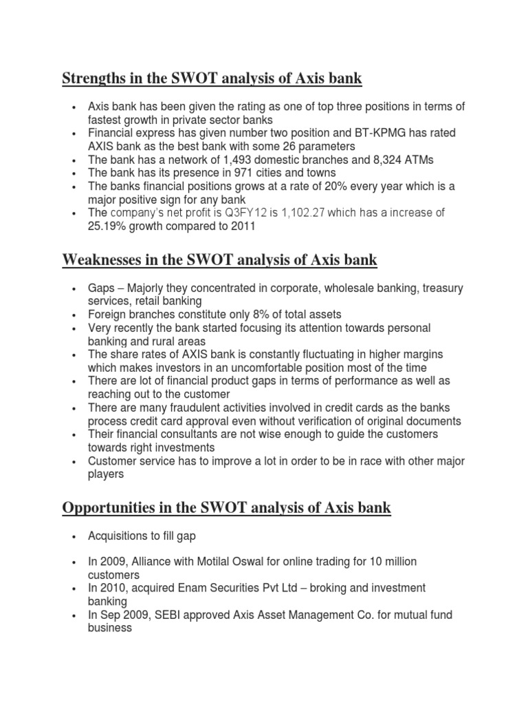 SWOT Analysis of HDFC, ICICI, AXIS | PDF | Banks | Reserve Bank Of India