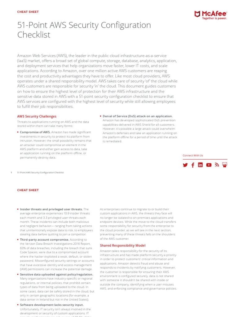 51 Point Aws Security Configuration Checklist PDF | PDF | Amazon Web Services | Computer Security