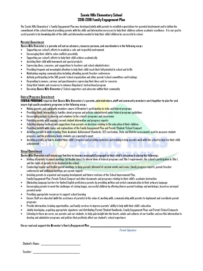 Family Engagement Plan 2018-19 | PDF | Elementary And Secondary ...