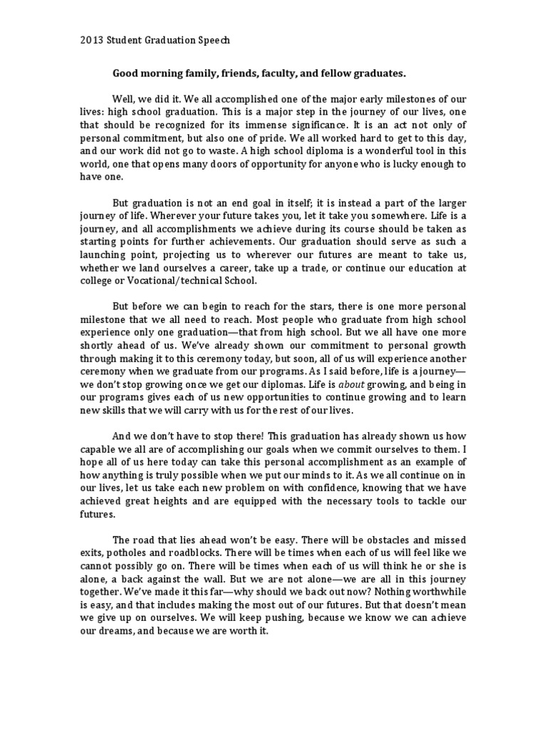 2013 Grad Speech - Student 01 PDF | PDF | Learning | Behavior Modification