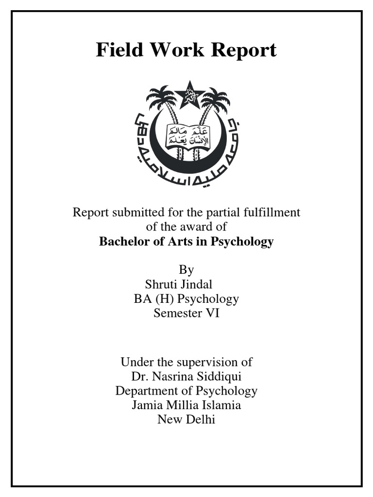 FIELD WORK Psychology Field Work Report Summary | PDF | Curriculum ...