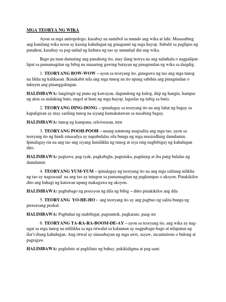 Mga Teorya NG Wika | PDF