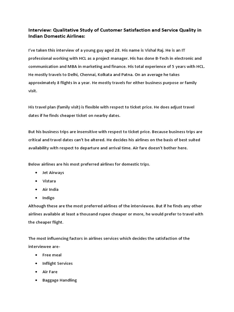 Indian Aviation Customer Satisfaction Interview | PDF | Airlines | Baggage
