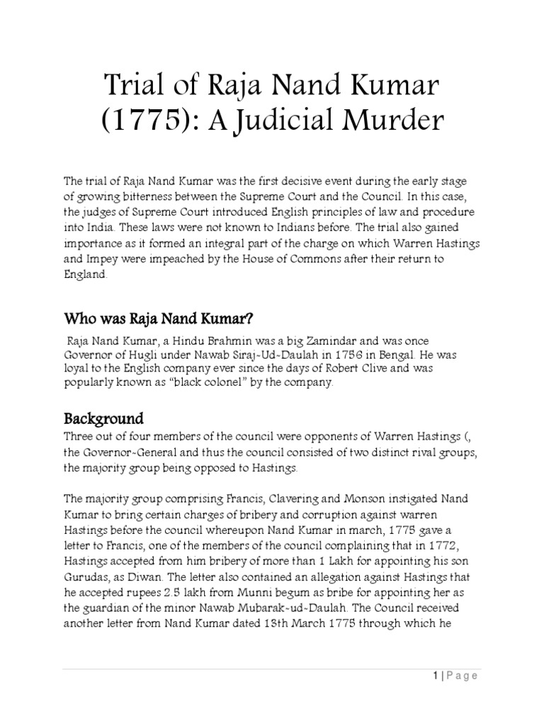 Trial of Raja Nand Kumar (1775) : A Judicial Murder | PDF | Judge ...