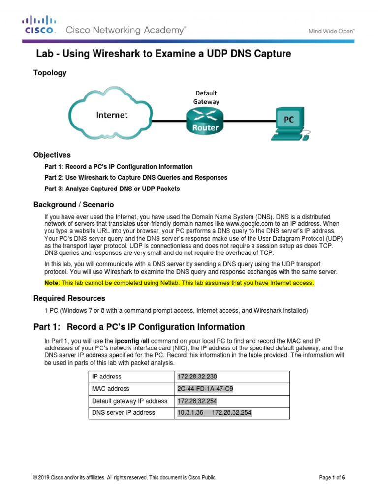 9.2.3.5 Lab - Using Wireshark To Examine A UDP DNS Capture | PDF | Domain Name System | Port ...